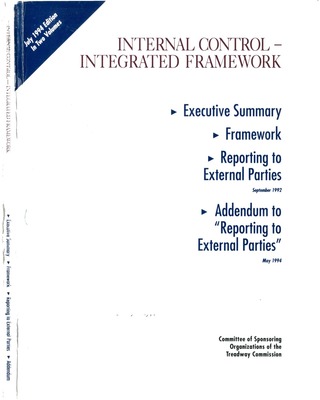 "Internal control, integrated framework: Executive summary -- Framework" by Committee of ...