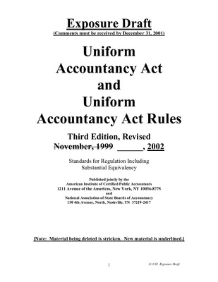 "Uniform Accountancy Act and Uniform Accountancy Act Rules; Exposure Dr ...