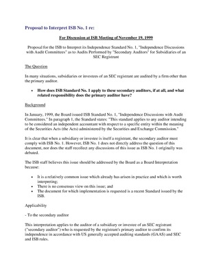 "Proposal to Interpret ISB No. 1 re: For Discussion at ISB Meeting of N ...