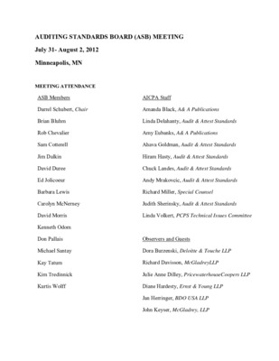 "Auditing Standards Board (ASB) meeting, July 31- August 2, 2012, Minne ...