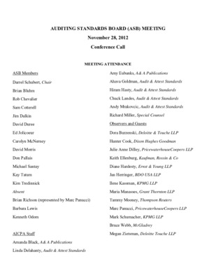 "Auditing Standards Board (ASB) meeting, November 28, 2012 Conference C ...