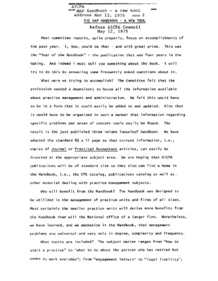 "MAP Handbook - a New Tool, before AICPA Council, May 12, 1975" by ...