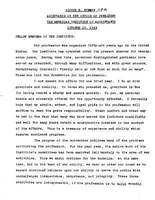 "Acceptance of the Office of President, American Institute of Accountan ...
