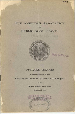"Annual meeting, 18th, of the American Association of Public Accountant ...