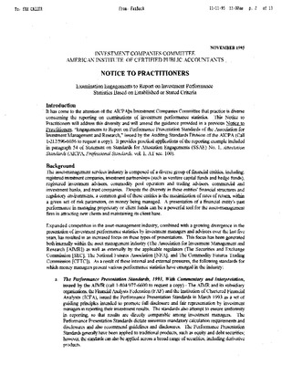 "NOTICE TO PRACTITIONERS: Examination Engagements to Report on Investme ...