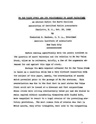 "No Par Value Stock and Its Relationship to Asset Valuation" by ...