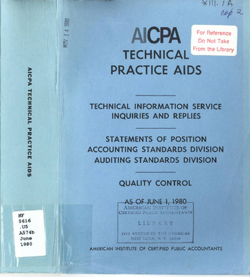 "AICPA Technical Practice Aids, as of June 1, 1980" by American ...