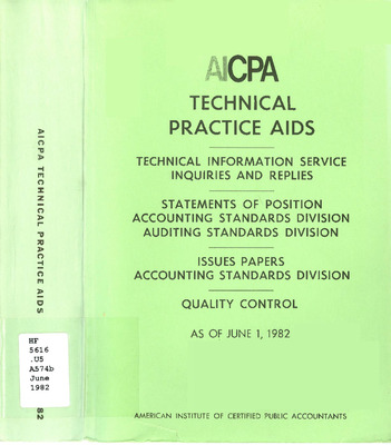 "AICPA Technical Practice Aids, as of June 1, 1982" by American ...