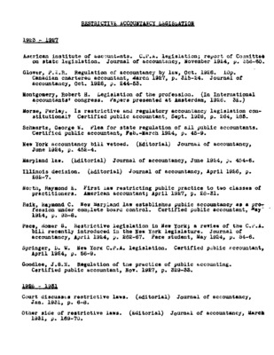 "Restrictive Accountancy Legislation [bibliography]" by American ...