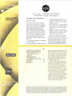 "Codes of Ethics, Practice and Conduct; Management Control; Strategic M ...
