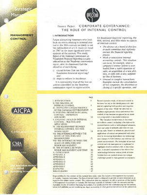 "Corporate Governance: The Role of Internal Control; Management Control ...