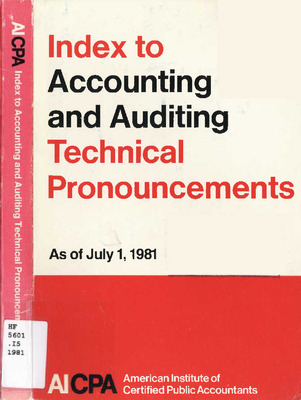 "Index to Accounting and Auditing Technical Pronouncements, As of July ...