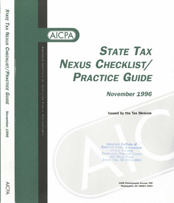 "State Tax Nexus Checklist/Practice Guide, November 1996" by American ...