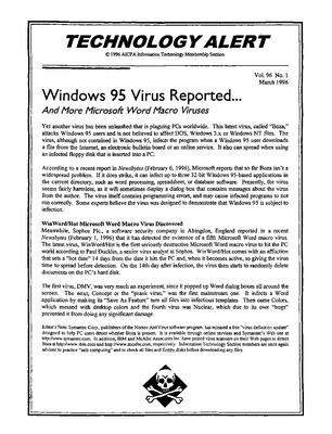 "Windows 95 Virus Reported... And More Microsoft Word Macro Viruses; Te ...