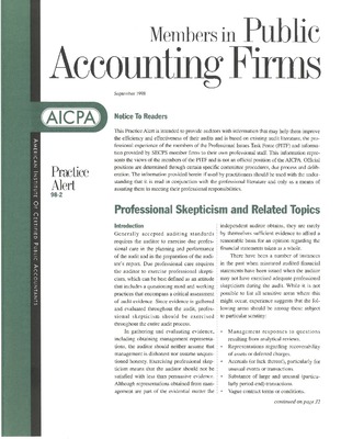 "Practice Alert 98-2: Professional Skepticism and Related Topics; Membe ...