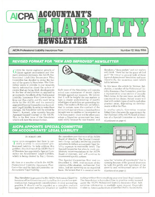 "Accountant's Liability Newsletter, Number 12, May 1986" by American ...