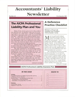 "Accountant's Liability Newsletter, Number 23, First Quarter 1991" by ...