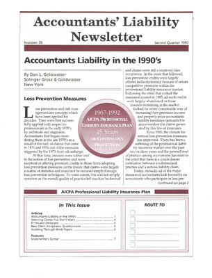 "Accountant's Liability Newsletter, Number 28, Second Quarter 1992" by ...