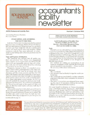 "Accountant's Liability Newsletter, Number 1, October 1982" by Rollins ...