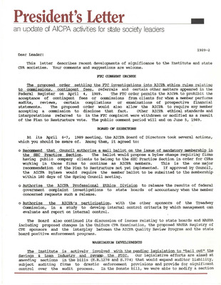 "President’s Letter, an update of AICPA activities for state society le ...
