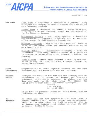 "Inside AICPA, April 16, 1990" by American Institute of Certified ...