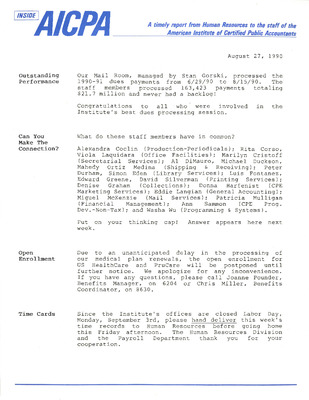 "Inside AICPA, August 27, 1990" by American Institute of Certified ...