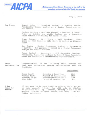 "Inside AICPA, July 2, 1990" by American Institute of Certified Public ...