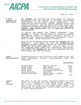 "Inside AICPA, July 29, 1991" by American Institute of Certified Public ...