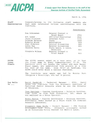 "Inside AICPA, March 4, 1991" by American Institute of Certified Public ...