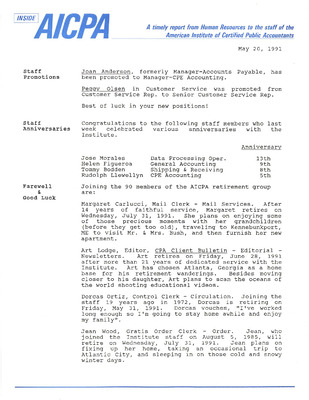 "Inside AICPA, May 20, 1991" by American Institute of Certified Public ...
