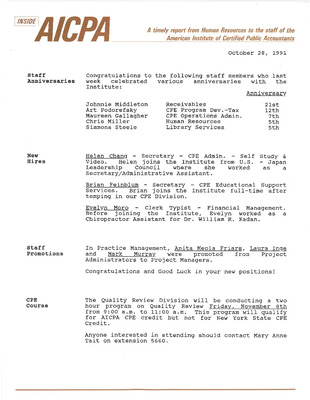 "Inside AICPA, October 28, 1991" by American Institute of Certified ...