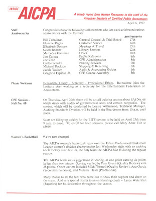 "Inside AICPA, April 6, 1992" by American Institute of Certified Public ...