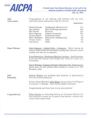 "Inside AICPA, May 26, 1992" by American Institute of Certified Public ...