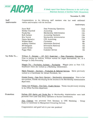 "Inside AICPA, November 9, 1992" by American Institute of Certified ...