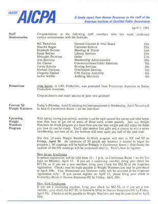 "Inside AICPA, April 5, 1993" by American Institute of Certified Public ...