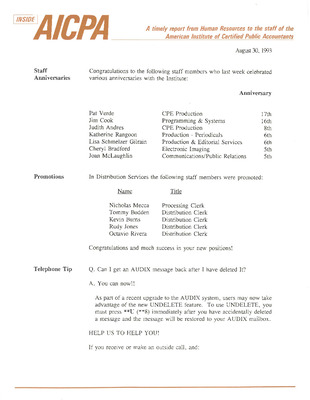 "Inside AICPA, August 30, 1993" by American Institute of Certified ...