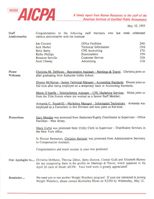 "Inside AICPA, May 10, 1993" by American Institute of Certified Public ...