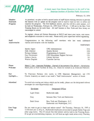 "Inside AICPA, February 13, 1994" by American Institute of Certified ...