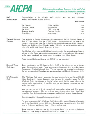 "Inside AICPA, May 9, 1994" by American Institute of Certified Public ...