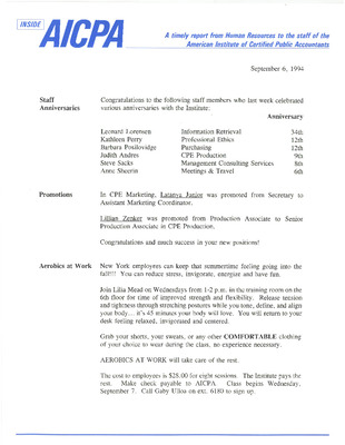 "Inside AICPA, September 6, 1994" by American Institute of Certified ...