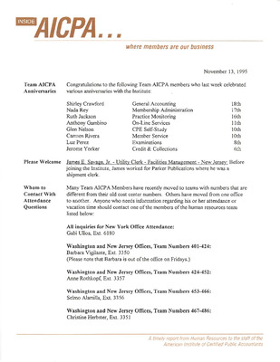 "Inside AICPA, November 13, 1995" by American Institute of Certified ...