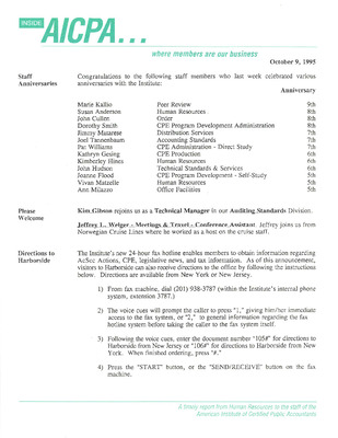 "Inside AICPA, October 9, 1995" by American Institute of Certified ...