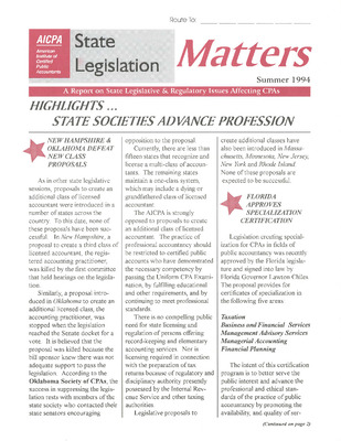 "State Legislation Matters, Volume 6, Number 1, Summer 1994" by ...
