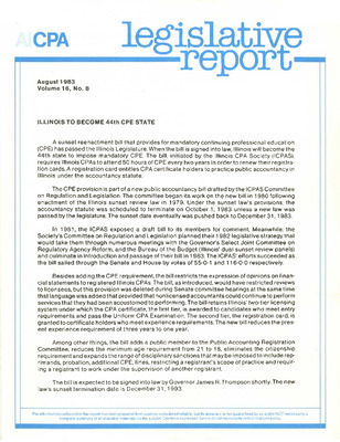 "Legislative Report, Volume 16, Number 8, August 1983" by American ...
