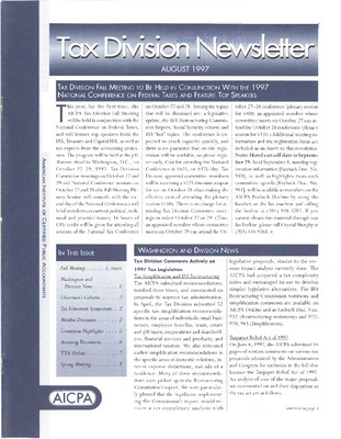 "Tax Division Newsletter, Volume 13, Number 3, August 1997" by American ...