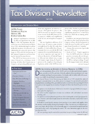 "Tax Division Newsletter, Volume 14, Number 2, Fall 1998" by American ...