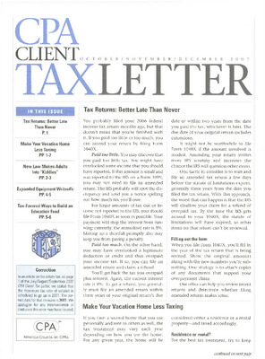 "CPA Client Tax Letter, October/November/December 2007" by American ...