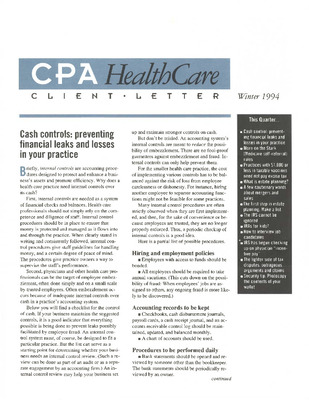 "CPA healthCare Client Letter, Winter 1994" by American Institute of ...