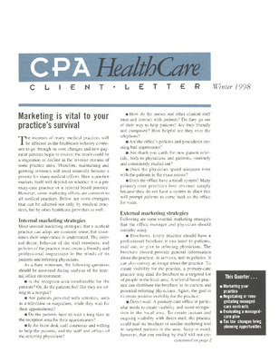 "CPA healthCare Client Letter, Winter 1998" by American Institute of ...
