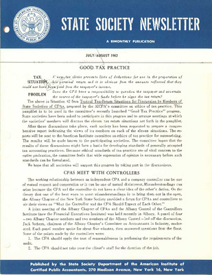 "State Society Newsletter, July/August 1962" by American Institute of ...